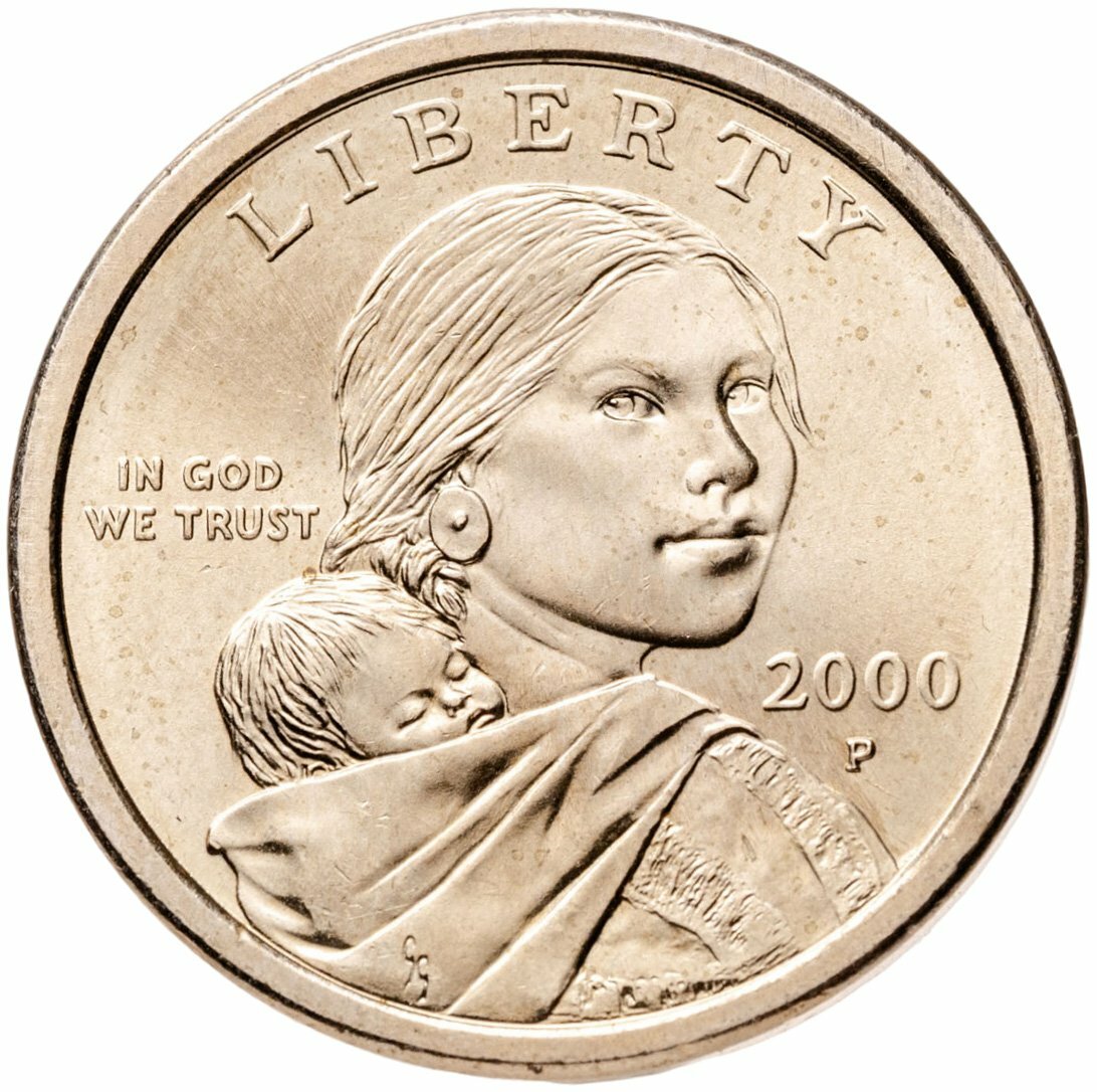 США 1 доллар dollar 2000 P Sacagawea dollar Сакагавея доллар - парящий орёл знак монетного двора "P" - Филадельфия, Медь, в сохранности UNC