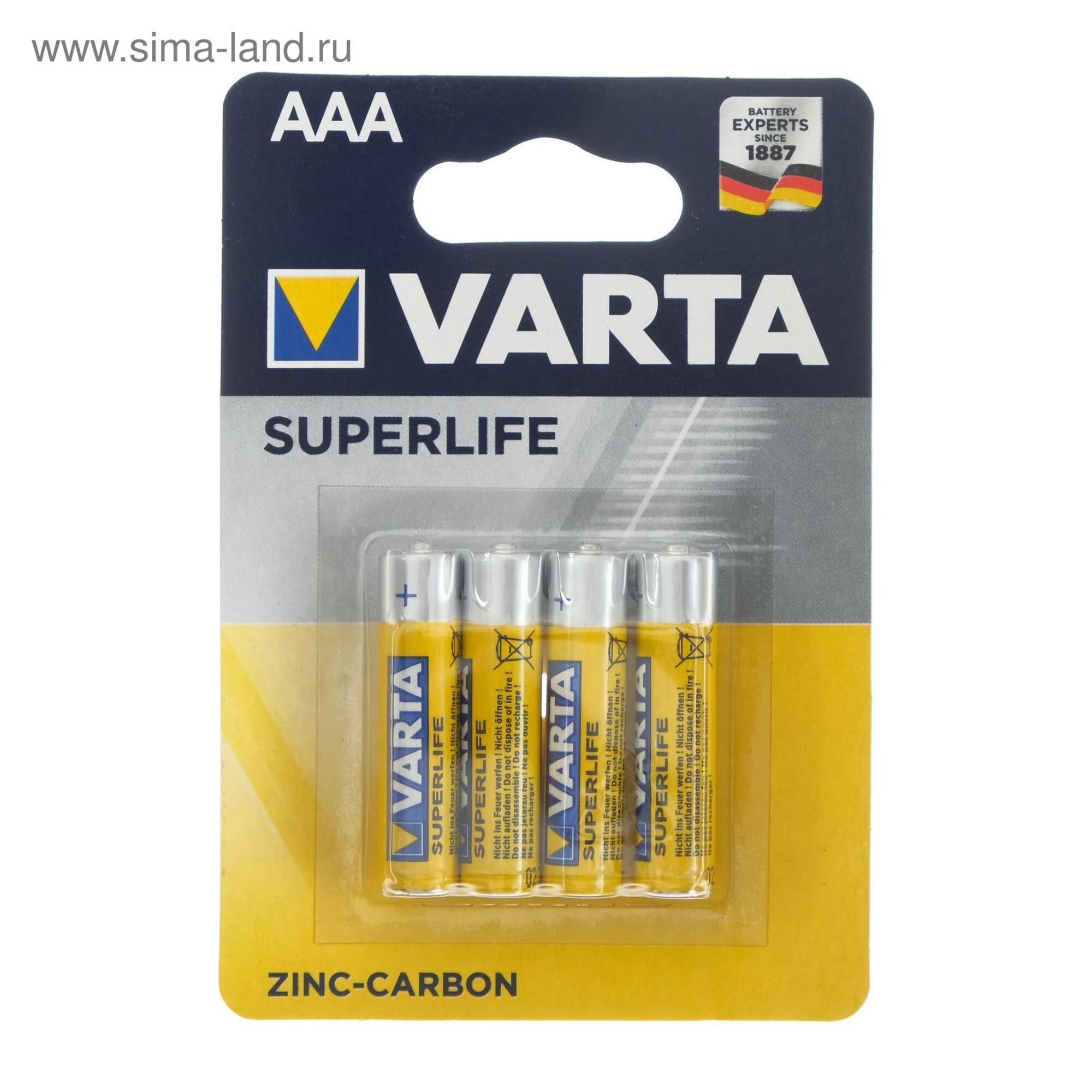 Батарейка солевая Varta SuperLife, AAA, R03-4BL, 1.5 В, блистер, 4 шт.