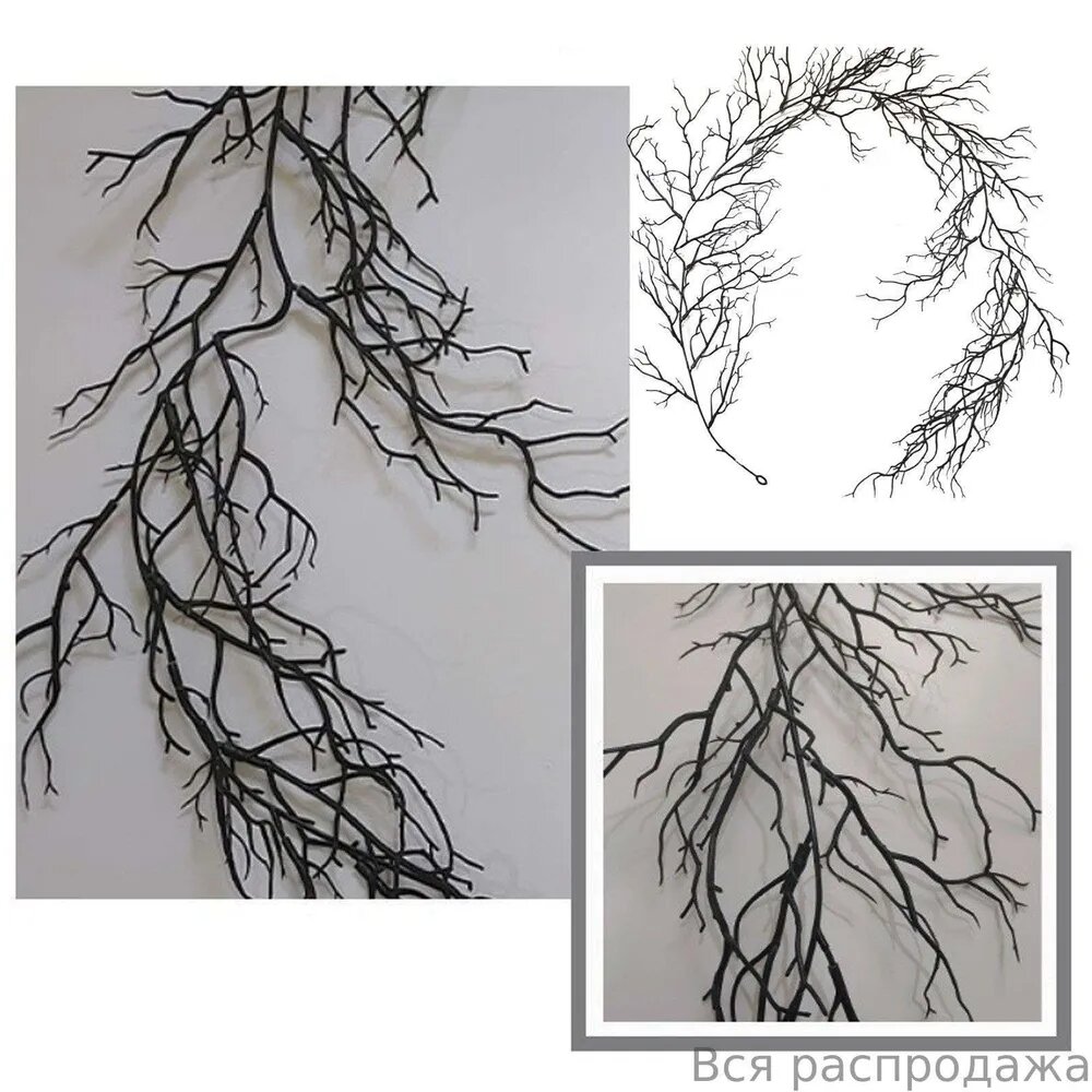 Стабилизированные цветы Лиана Черная ветка 175 см 1 шт для Хэллоуина