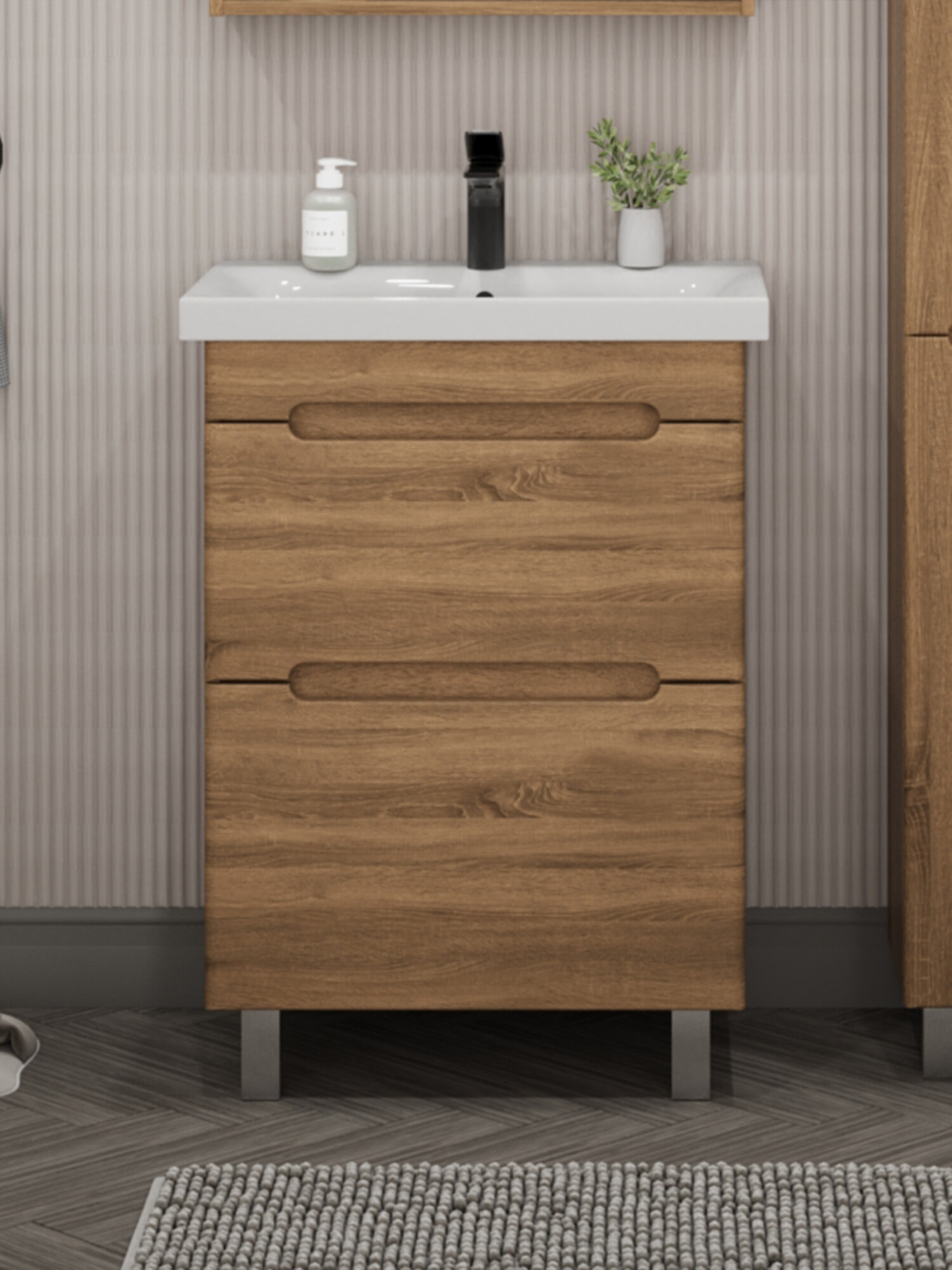 Тумба напольная SanStar Diva 50 с раковиной Moduo 50 (комплект) для ванной комнаты, Gold Craft