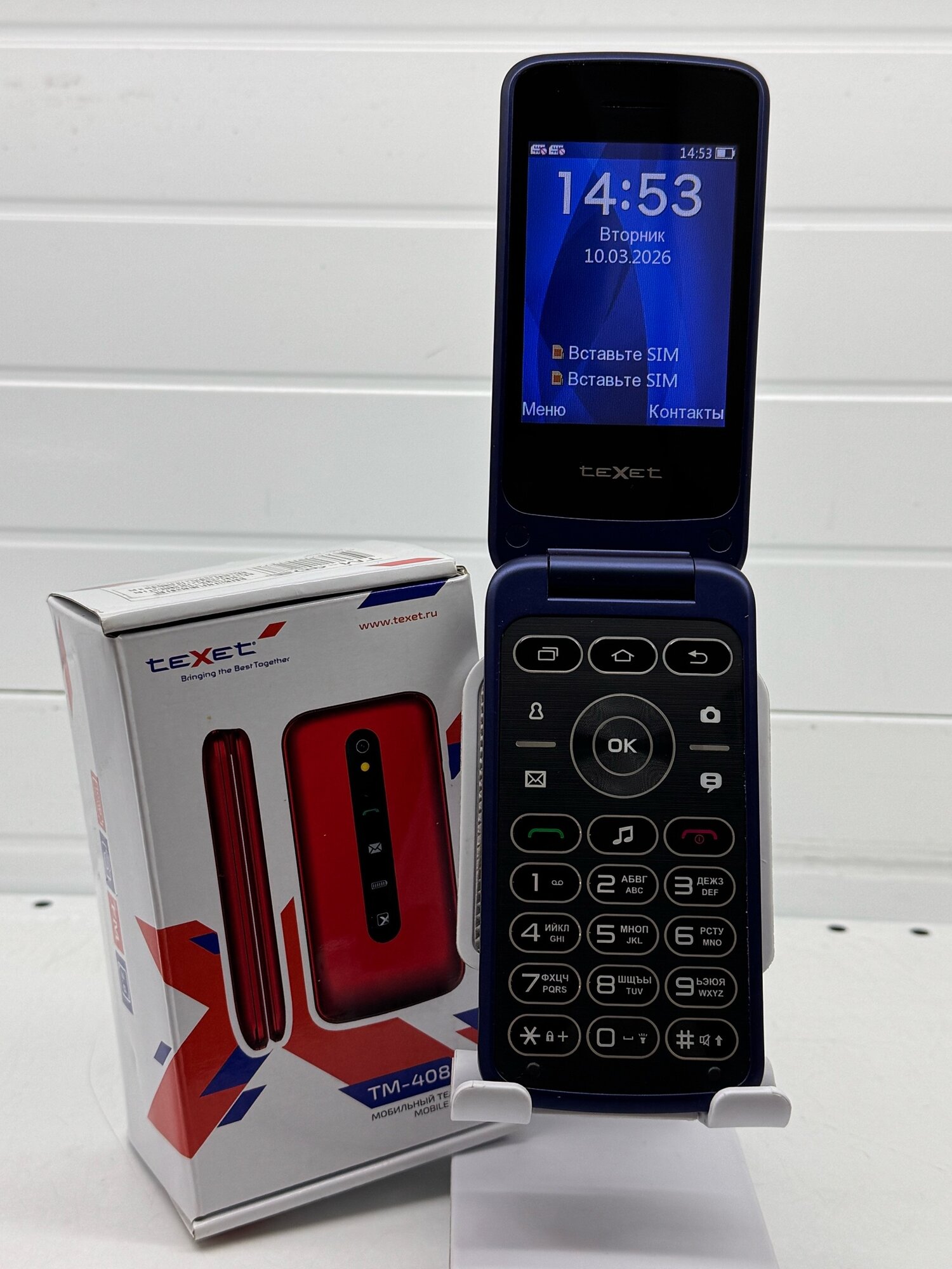 Телефон teXet TM-408, Аккумулятор 1000 мАч, SIM-карты 2 (обычная), 2G, 2.8'', синий