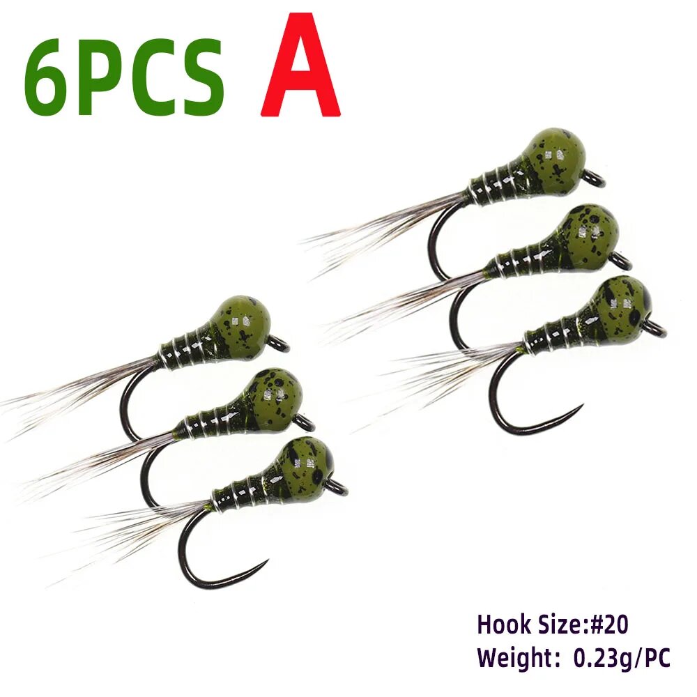 Мушки Perdigon Nymph, 6 шт, Цвет: 6PCS A