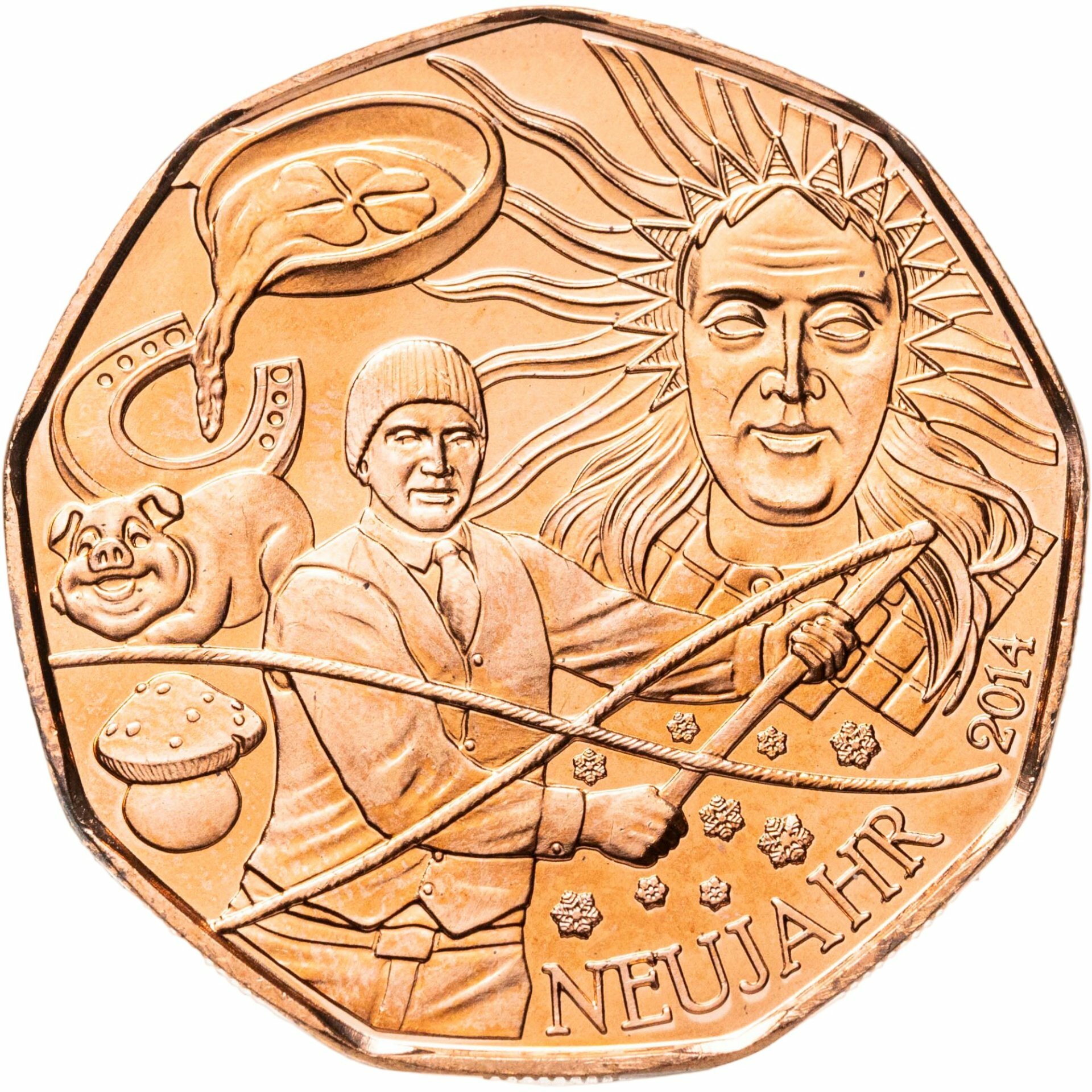 Австрия 5 евро 2014 "Новый год", Медь, в сохранности UNC