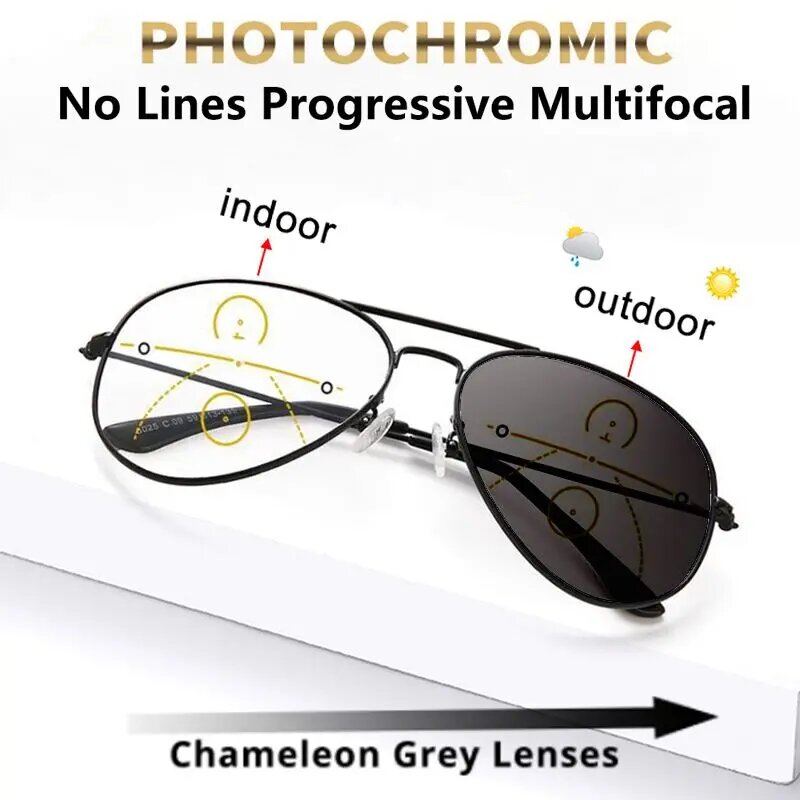 Фотохромные очки Progressive Multifocal +200, black