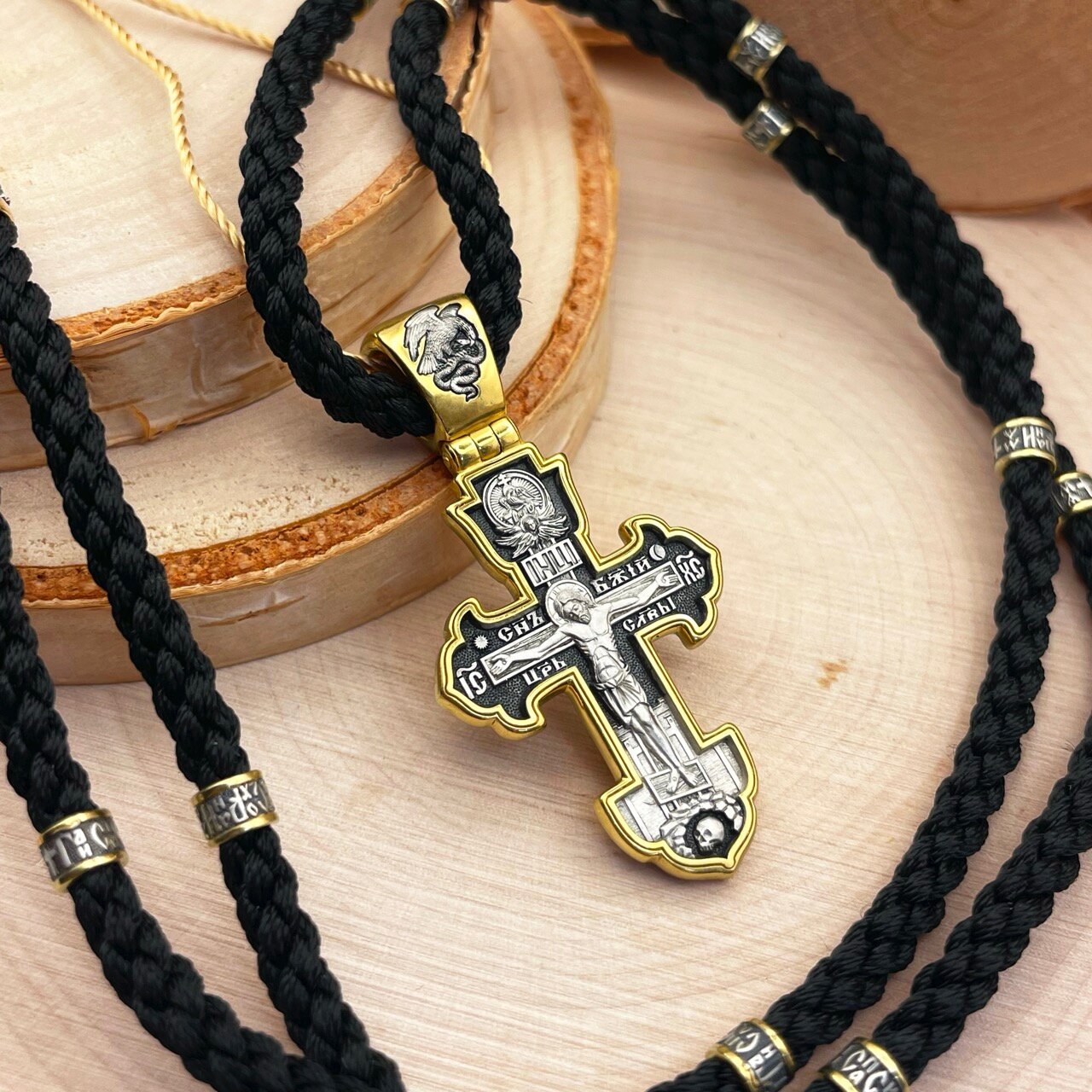 Крестик, серебро, 925 проба, чернение, оксидирование, золочение