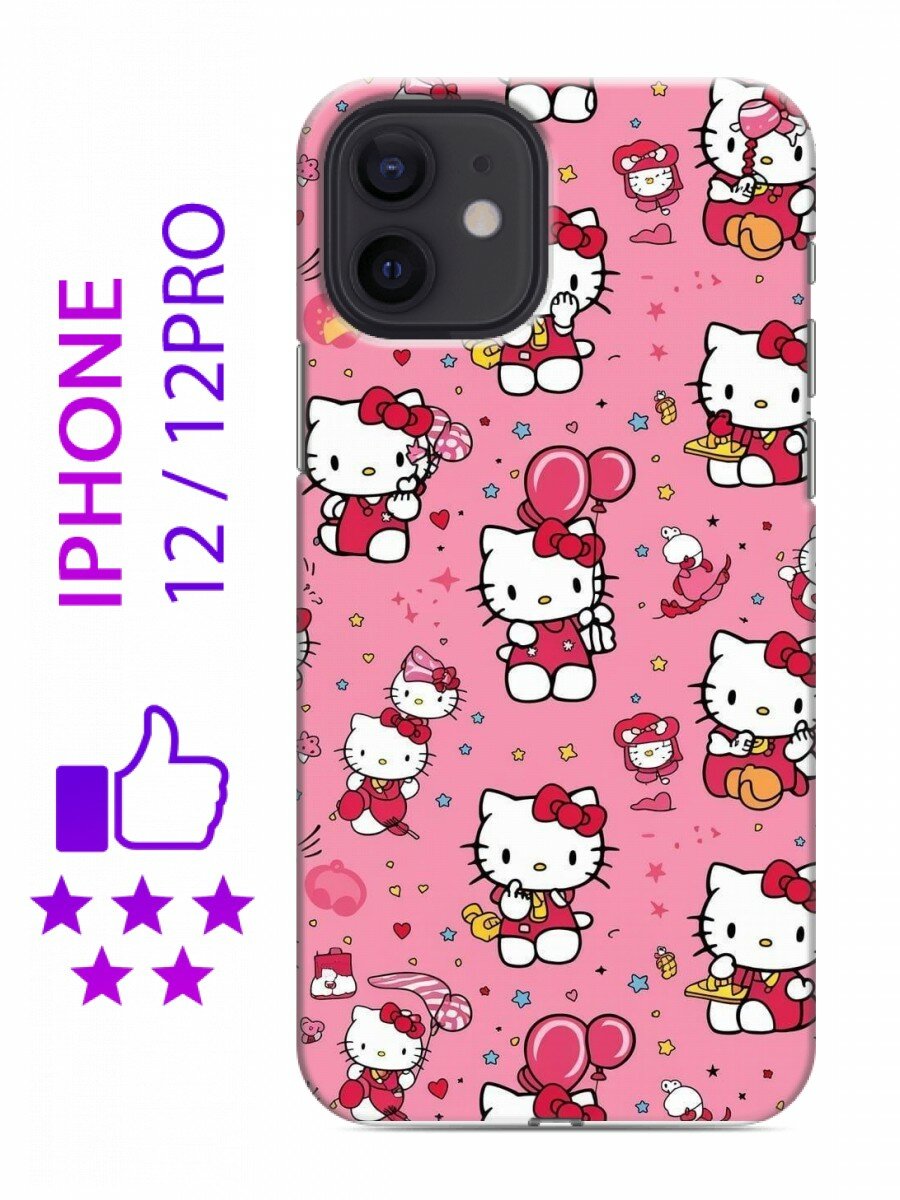 Чехол для Iphone 12 с принтом для девочек Хеллоу Китти обои (Айфон 12)