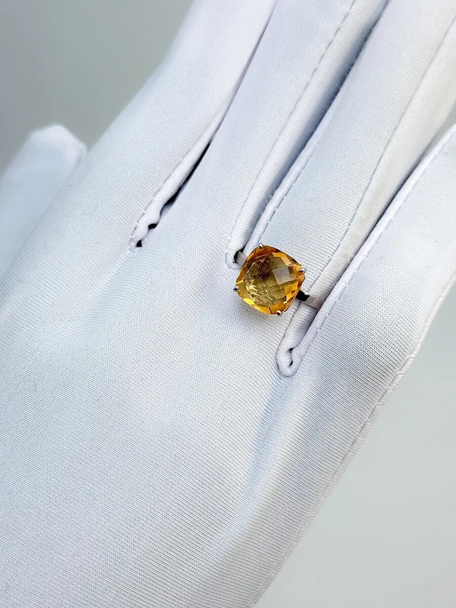 Кольцо, серебро, 925 проба, родирование, цитрин