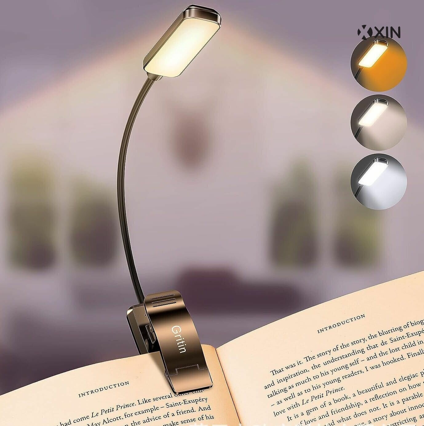 Glocusent, Лампа для чтения на прищепке, Фонарик для книги, USB-светильник, Подсветка, Светильник, Ночник, Мини
