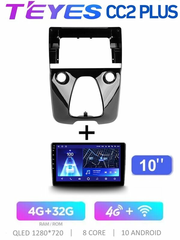 Магнитола 10" Teyes CC2 Plus 4/32 Gb для Peugeot 108 Toyota Aygo B40 2014-2021 F1