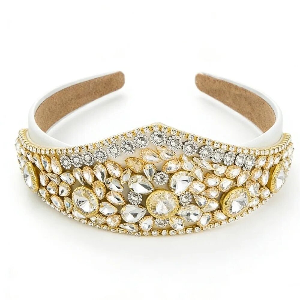 Широкая повязка на голову со стразами Candy Color White