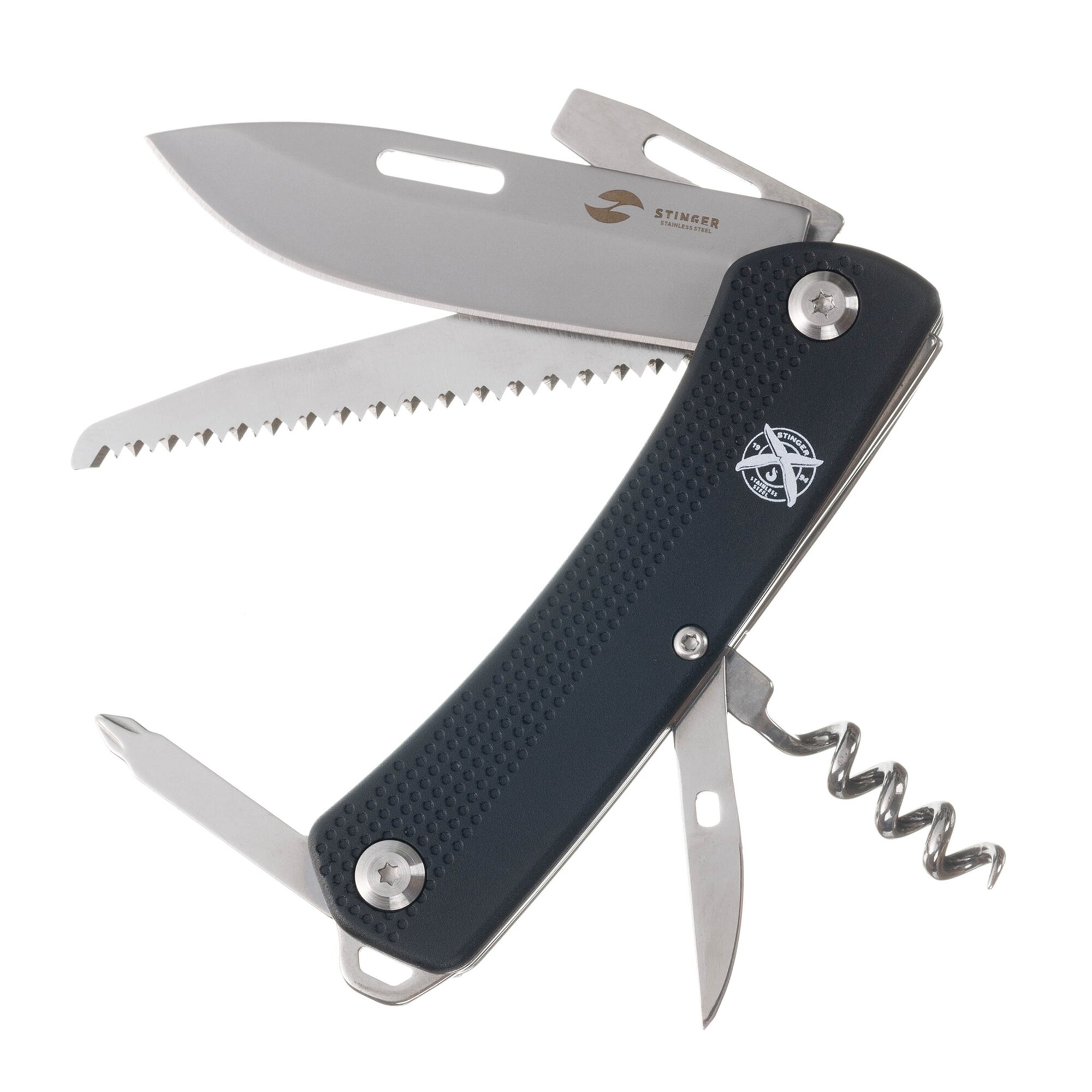 Нож перочинный Stinger, 103 мм, 10 функций, материал рукояти: АБС-пластик (черный), FK-GHK2P-06