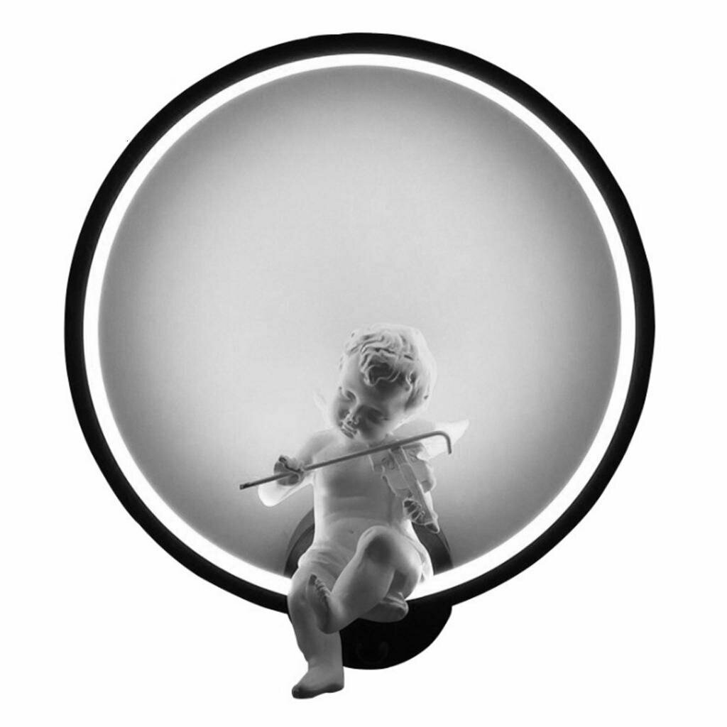 Светильник настенный в скандинавском стиле «Ангел с скрипкой», черный белый свет