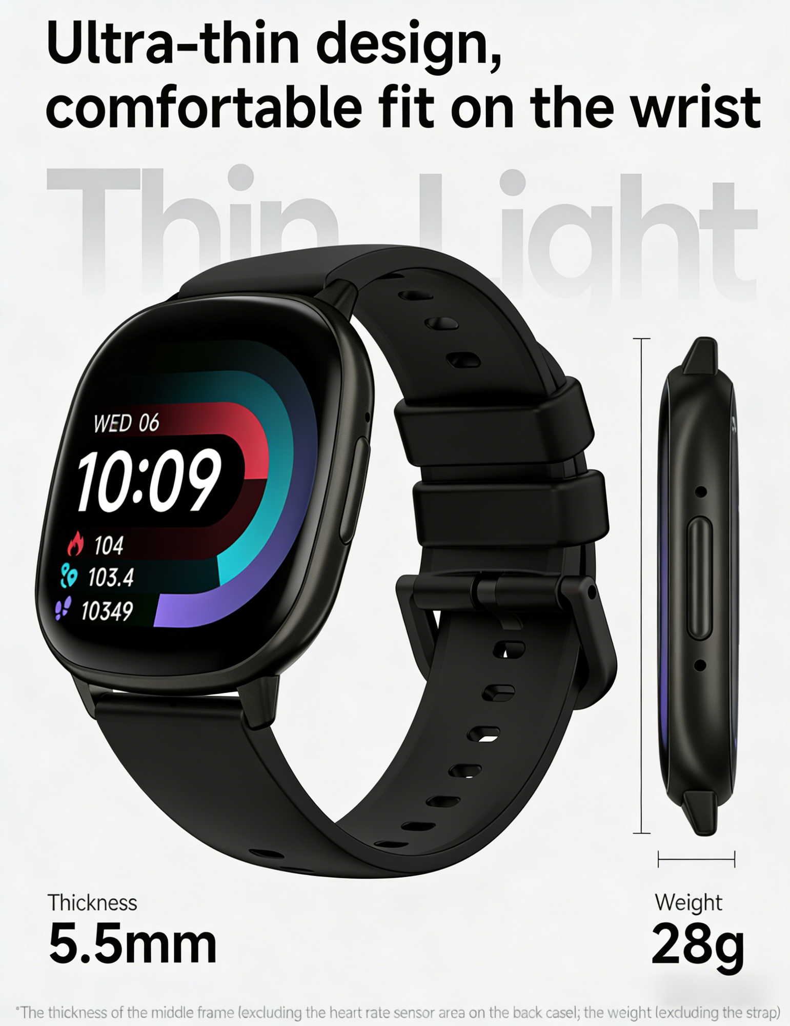Умные часы JITE, ультратонкий дизайн, AMOLED экран, 5,5мм, 173 дюйма