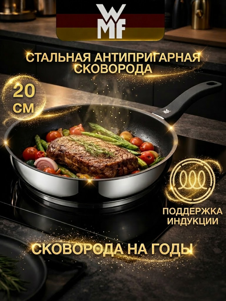 Сковорода WMF Devil 20 см из нержавеющей стали с антипригарным покрытием для индукционной и других типов плит