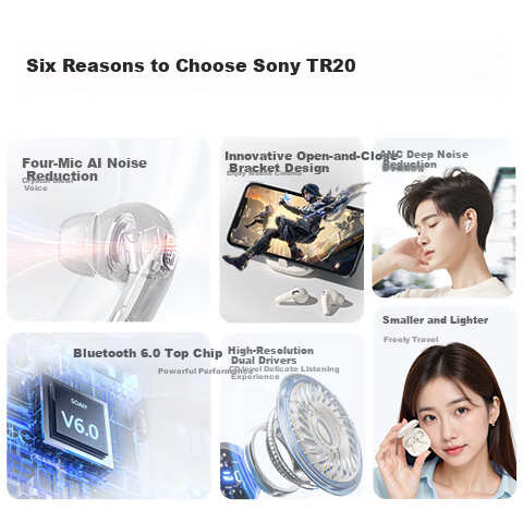 Soaiy TR20 Истинно беспроводные Bluetooth наушники с шумоподавлением ANC, вкладыш-дизайн, музыка и звонки, долгий срок