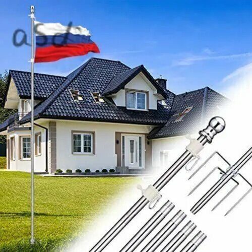 Наземные флагштоки для наружного дома - 9 футов (2,7 м) Дворовая подставка для флага для улицы, ветроустойчивая и нержавеющая - серебристая