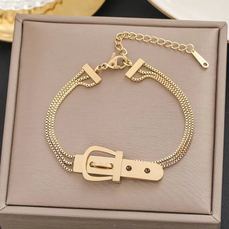 Браслет бэнгл золотистый из нержавеющей стали, женский браслет в стиле ремня