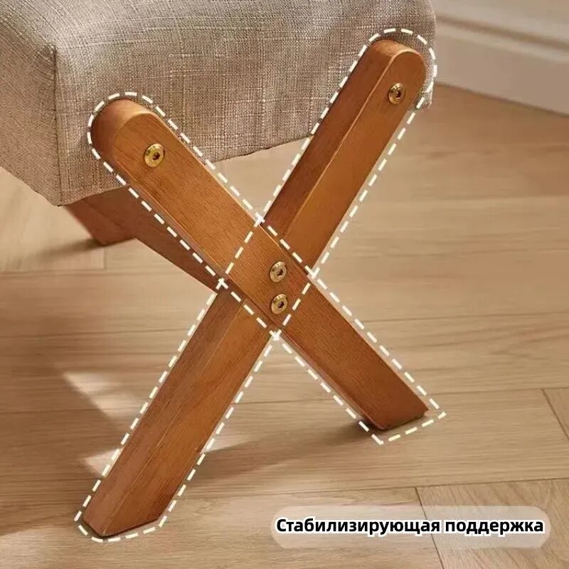 Табурет с мягким сиденьем, 1 шт. Бежевый цвет, для гостиной, деревянный каркас, квадратная форма — фото 1