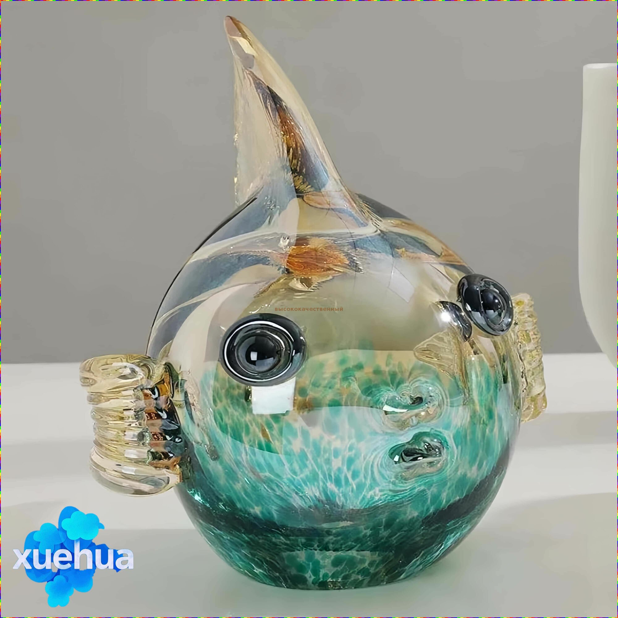 Стеклянная фигурка морской рыбы в технике муранского стекла, 18 12 18 см