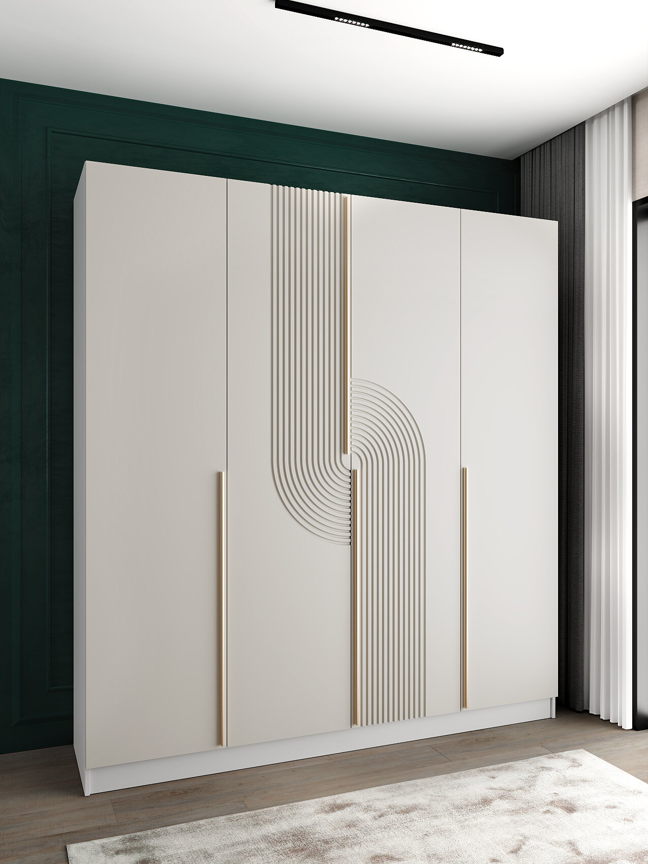 Шкаф распашной для одежды 4х створчатый Феникс ФЗ№7, шагрень платина , ручка золотая