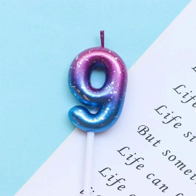 Свеча для торта Yiwu цифра 9, фиолетовый космос, на шпажке