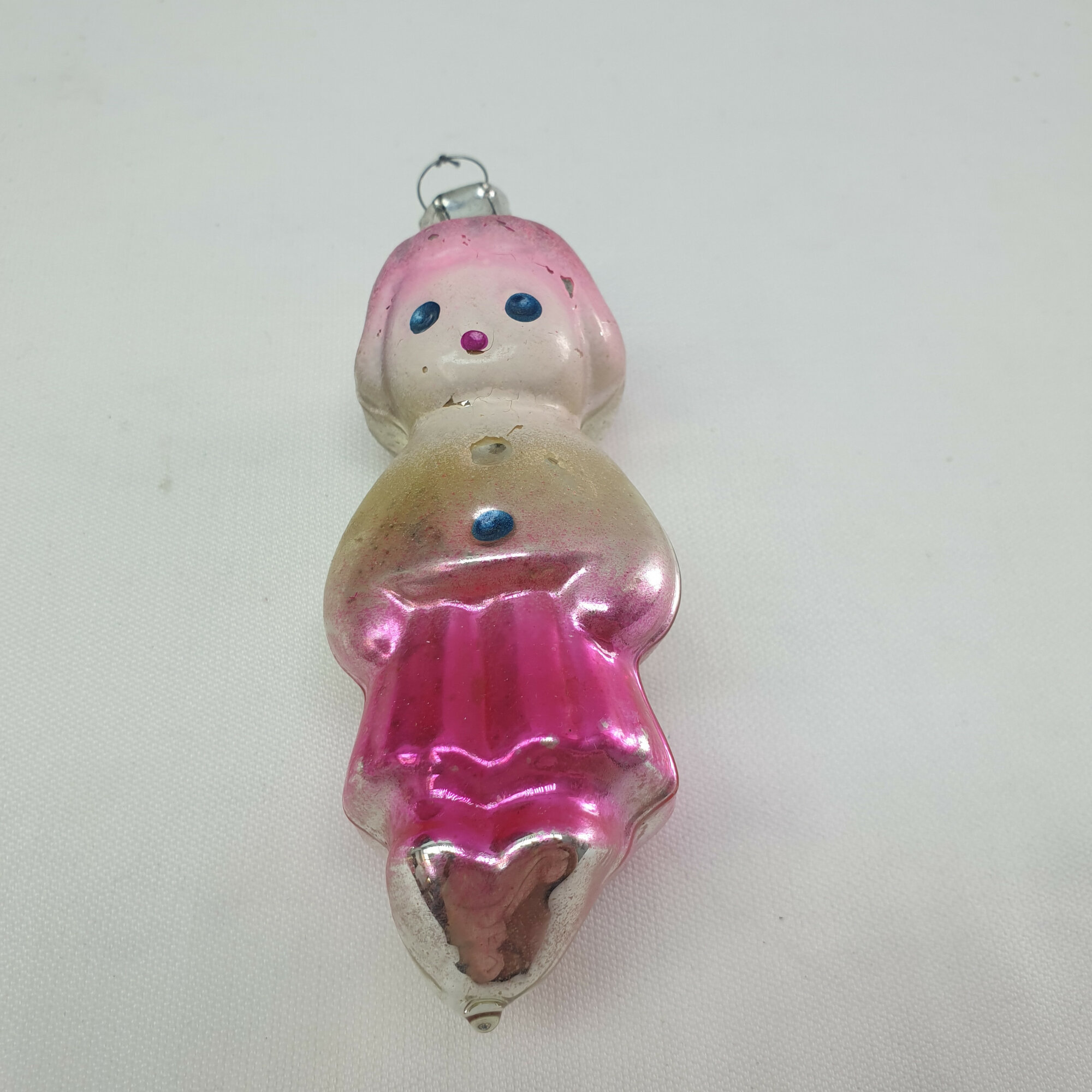 Винтажная елочная игрушка Мальчик 4х10 см, стекло, роспись. СССР