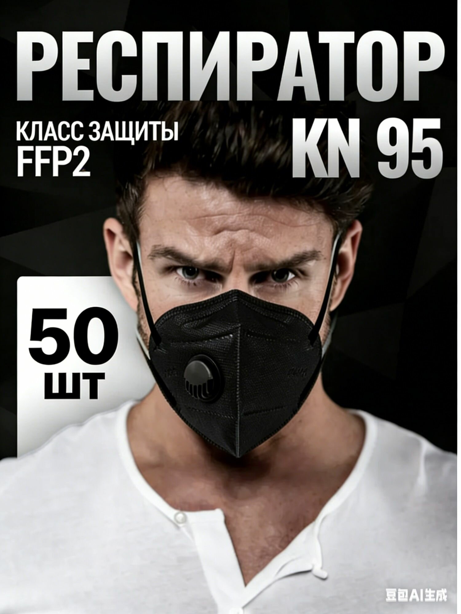 Респиратор FFP2 с клапаном дыхания многоразовый 100 шт