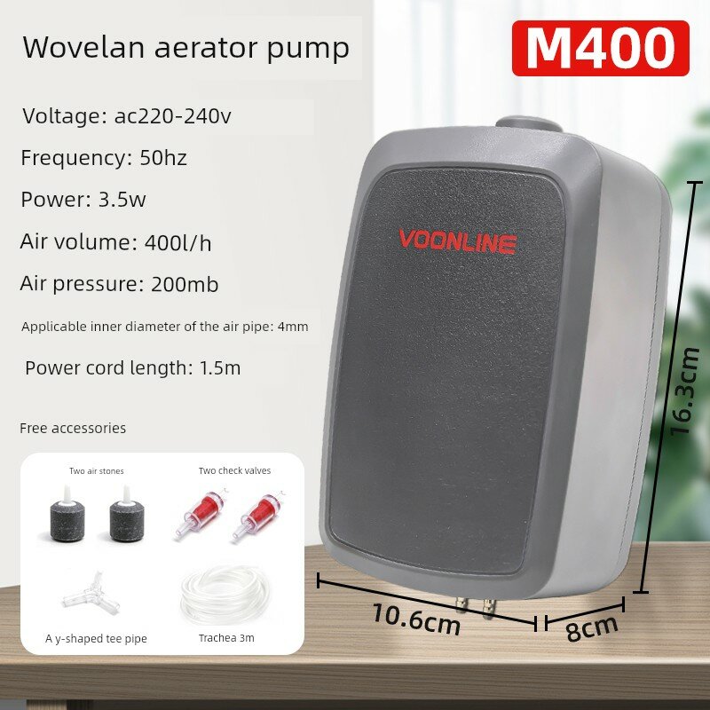 Насос для аэрации Wolverine M400 3.5Вт, двойной выход, 400 л/ч для аквариумов и рыбных резервуаров