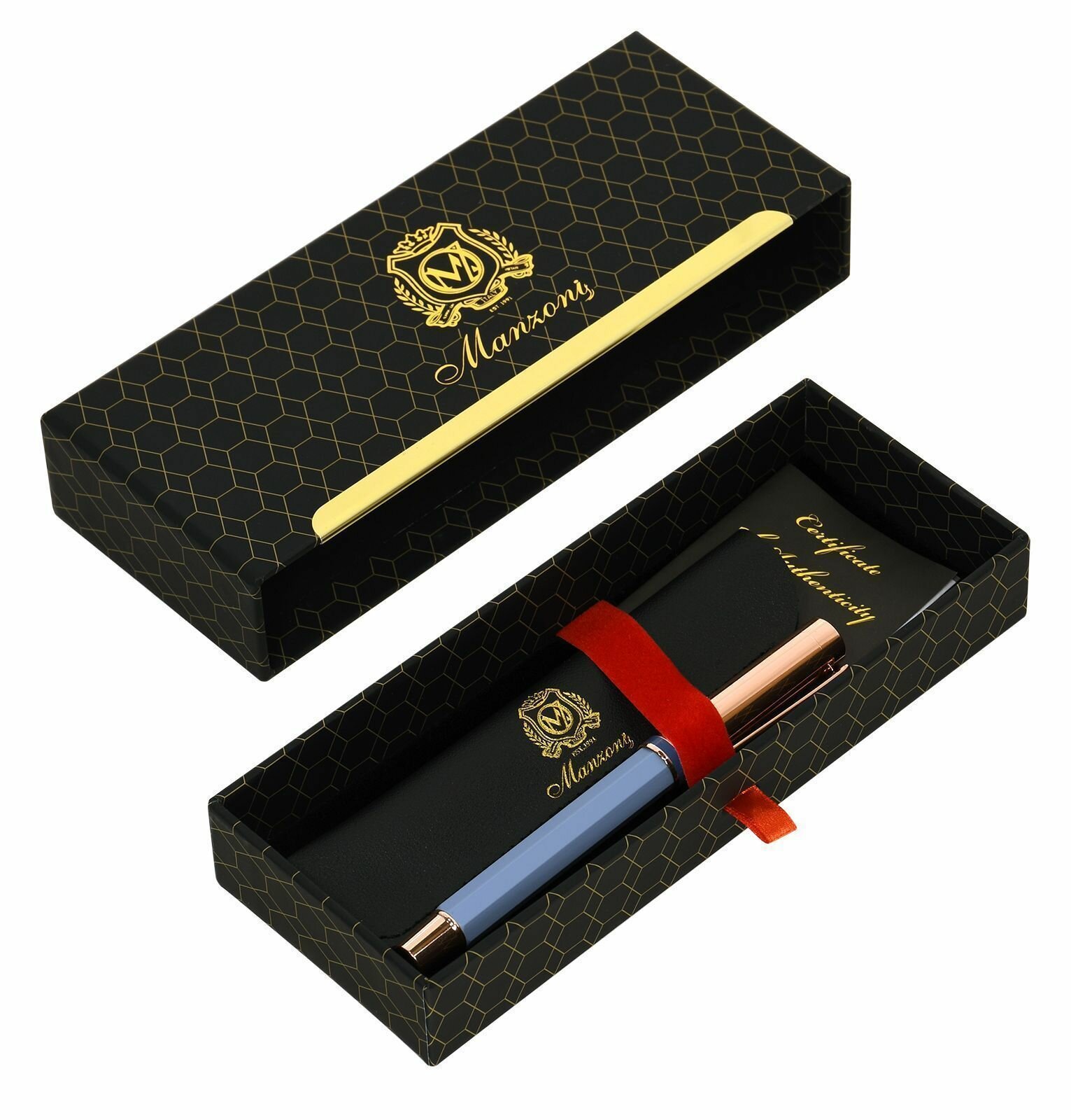 Ручка роллер Manzoni "Coliseum" синяя, 0,7 мм, сине-серый , подарочная упаковка