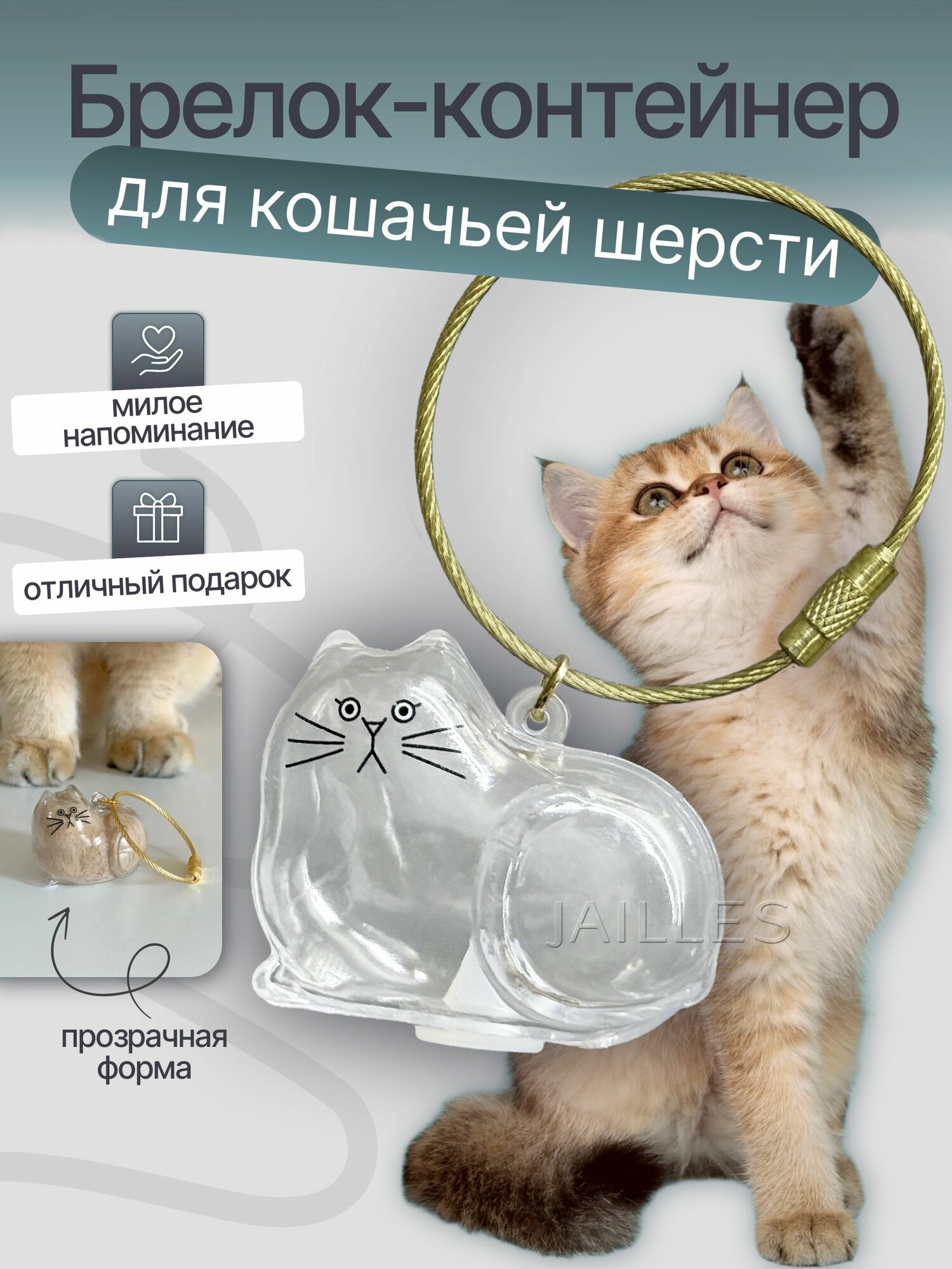 Брелок "Хранение кошачьей шерсти", акрил, бесцветный, прозрачный, 1 шт.