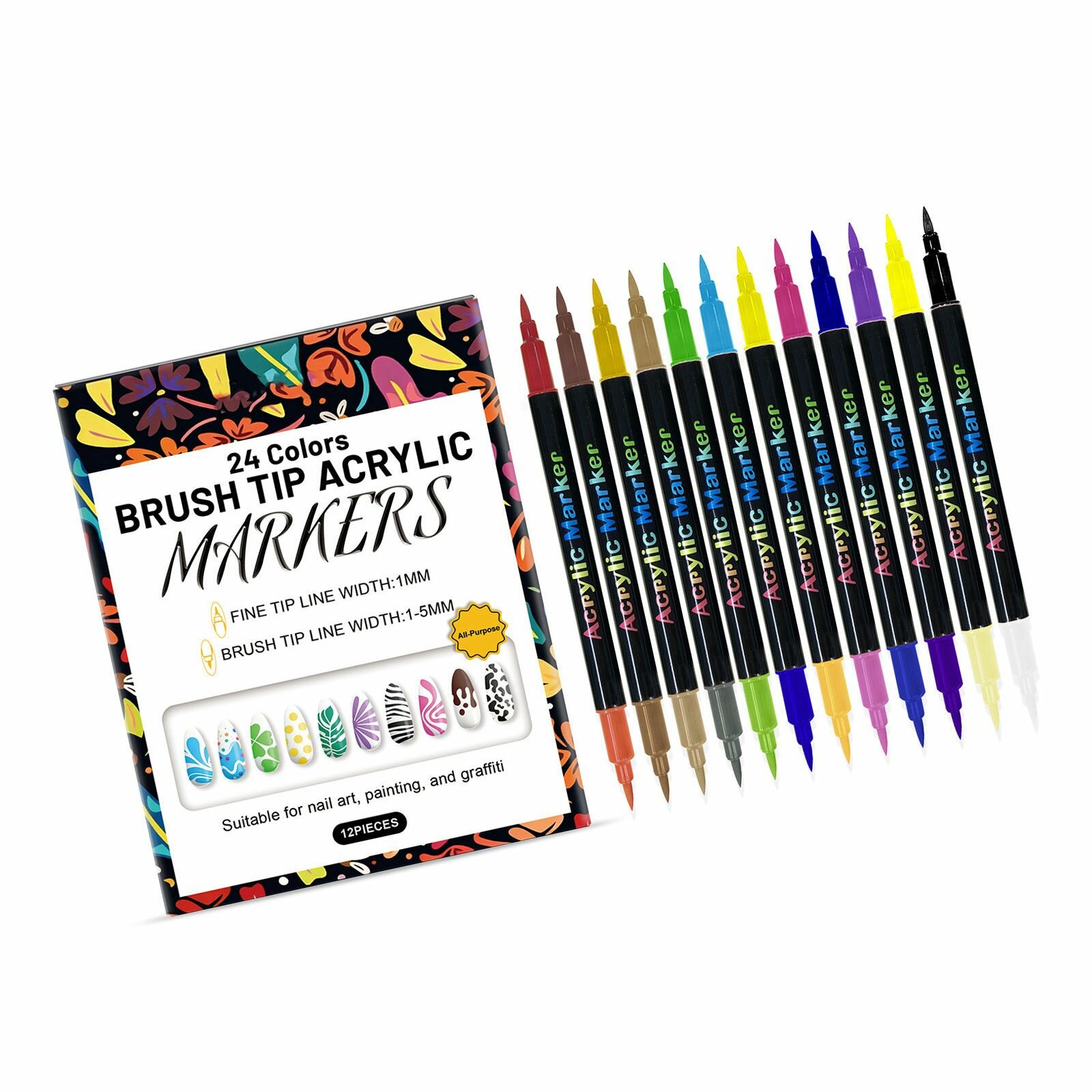 12 маркеров для дизайна ногтей с быстрой сушкой и 24 цветами