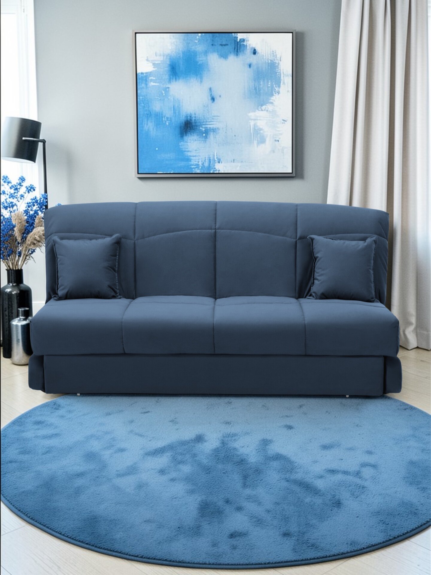 Диван Юпитер Vivaldi 13 NEW 145x115x95 см, синий Велюр, аккордеон GOODFORM