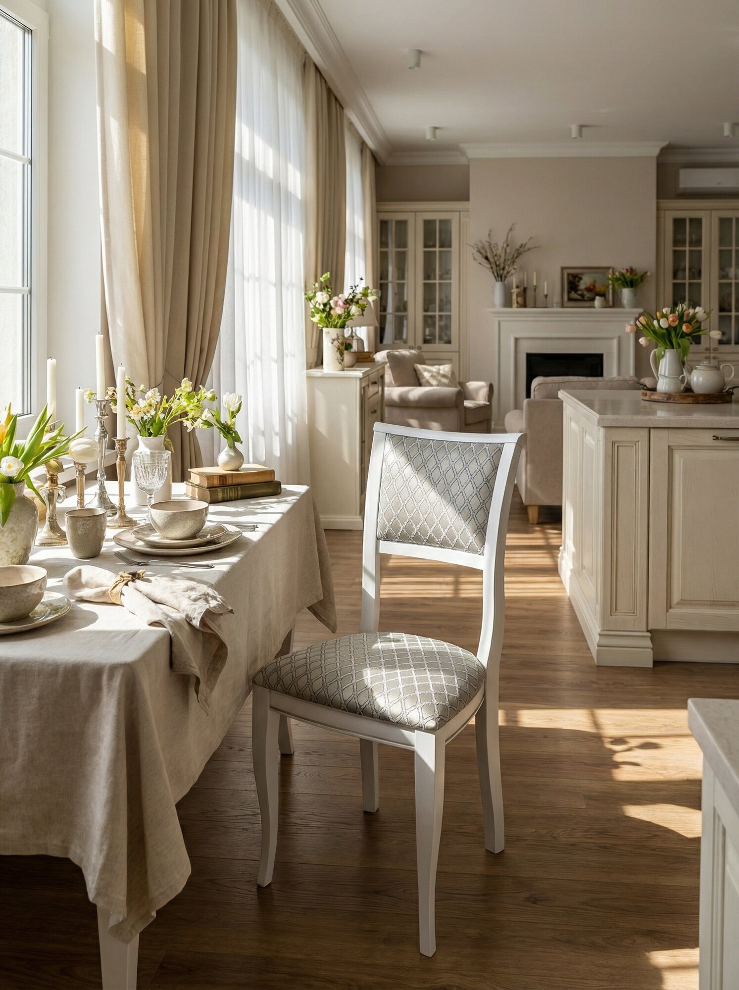 Стул кухонный Мебелик Алдрин мягкий, деревянный, цвет белый/серебро, ткань Вояж