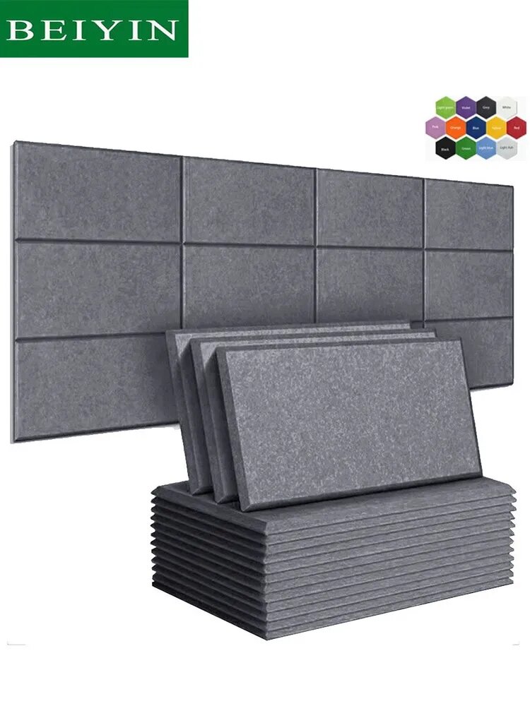 12 шт. Самоклеющаяся акустическая панель 40x20x0.9 см, шумоизоляция стен/потолка (дом/офис)