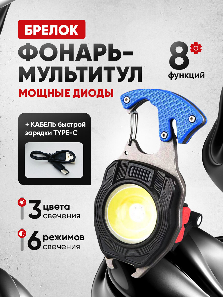 Фонарик брелок, Фонарик тактический, Голубой брелок для ключей тактический фонарь