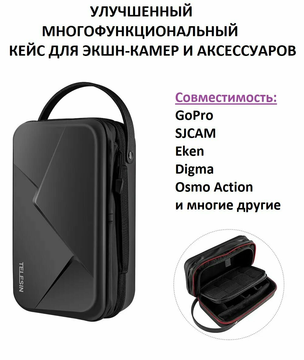 Улучшенный многофункциональный защитный кейс Telesin для экшн-камер GoPro, SJCAM, Eken, Digma и др. , GP-PRC-278-02