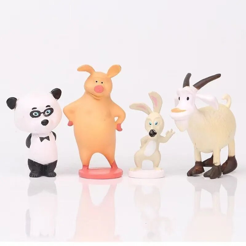 Фигурки животных из мультфильмов (панда, свинья, кролик, козел), высота 6 см