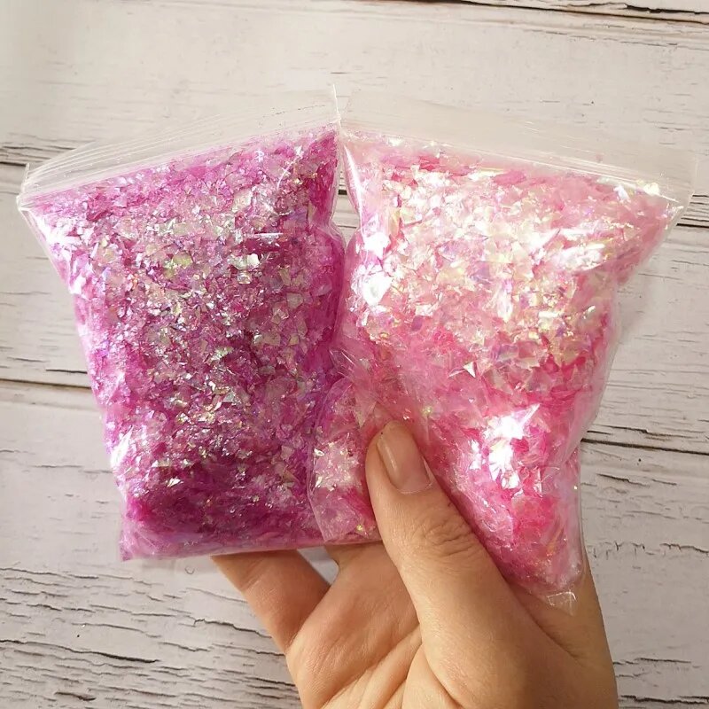 Розовая блестящая хлопья для слайма, 40г (2 пакета)