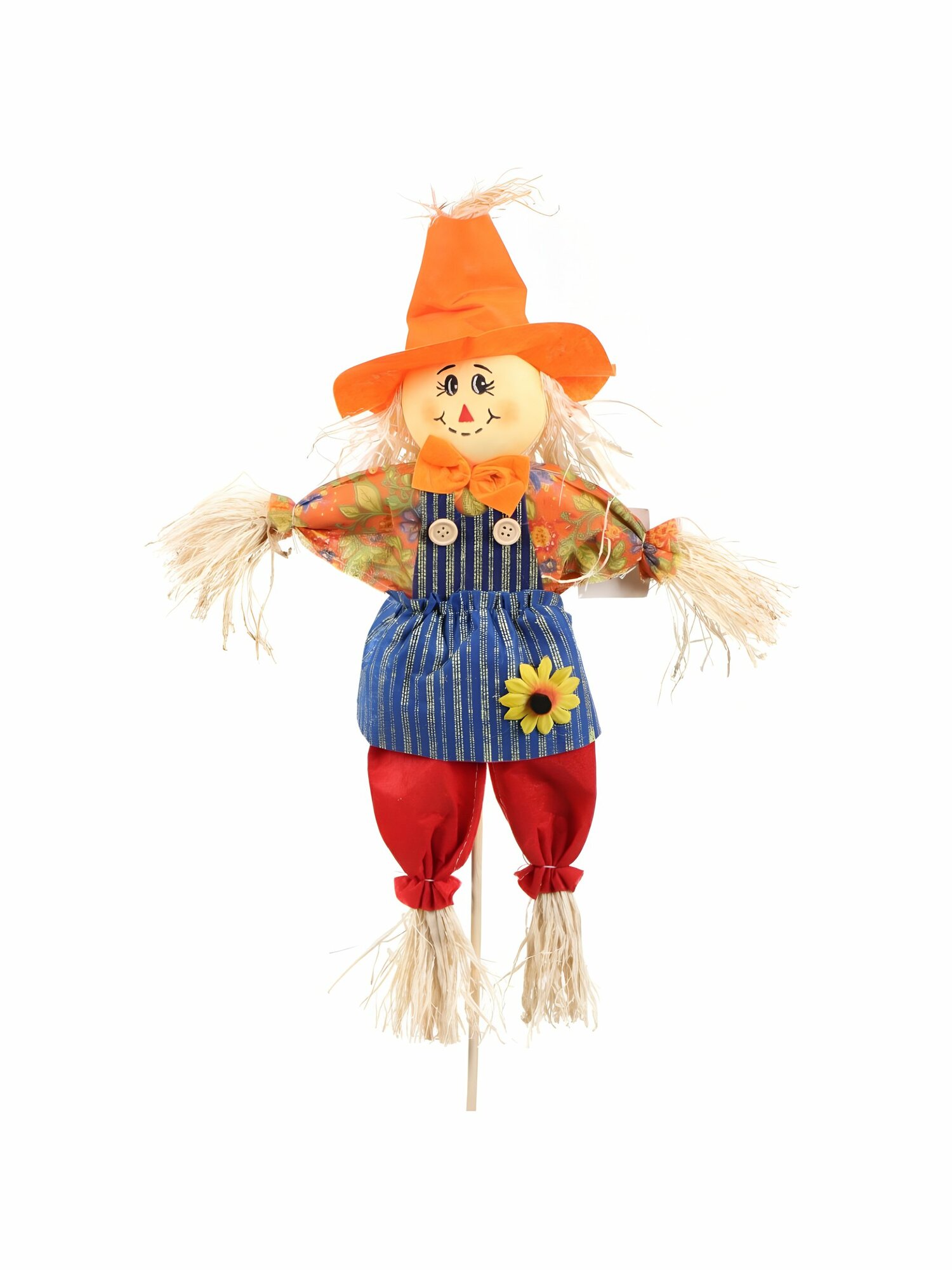 Садовый декор Штекер Чучело Y4-4024, нарядное огородное пугало на палочке для украшения дачи и клумбы, 63 см