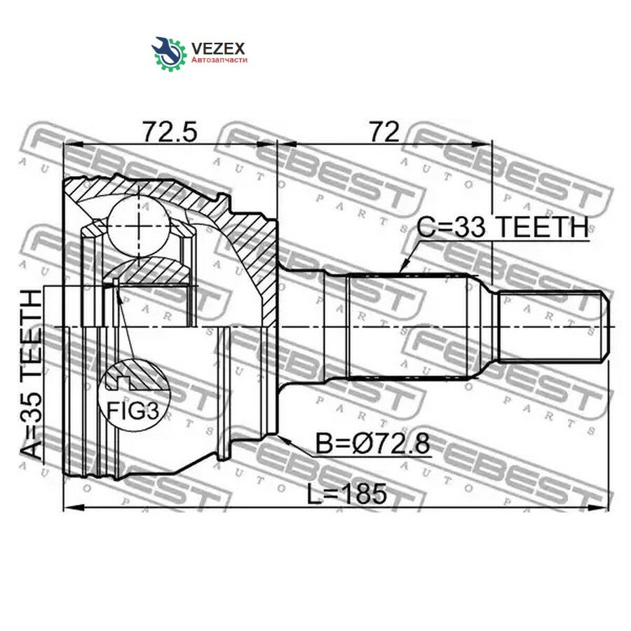FEBEST 3210-ESCIII ШРУС внешн (35x72.8x33) CADILLAC ESCALADE II 1999-2006 3210-ESCIII