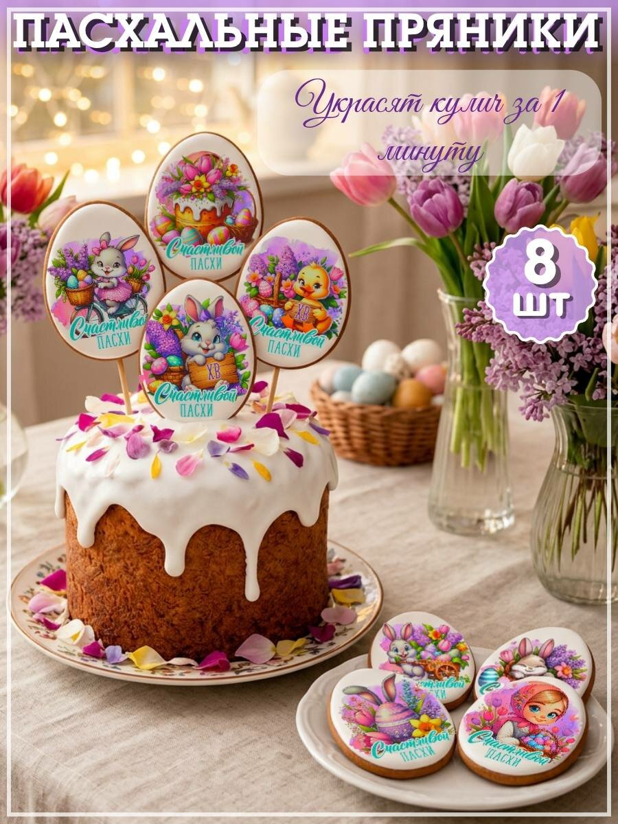 Пряники имбирные на Пасху, пасхальное украшение для куличей