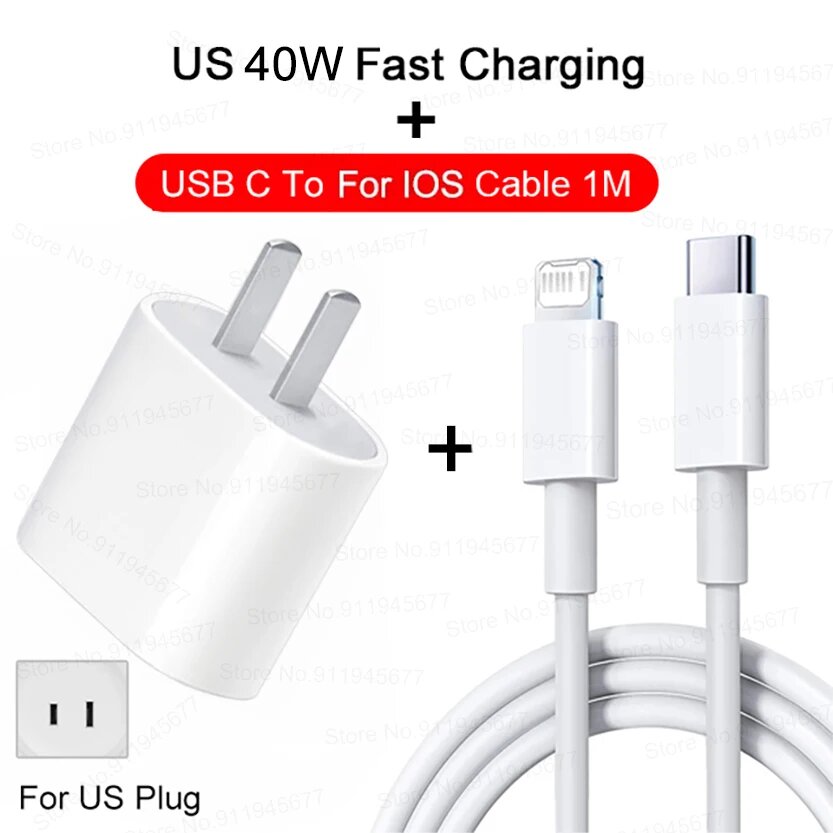 Зарядное 40W US + кабель USB-C для iPhone 8-14