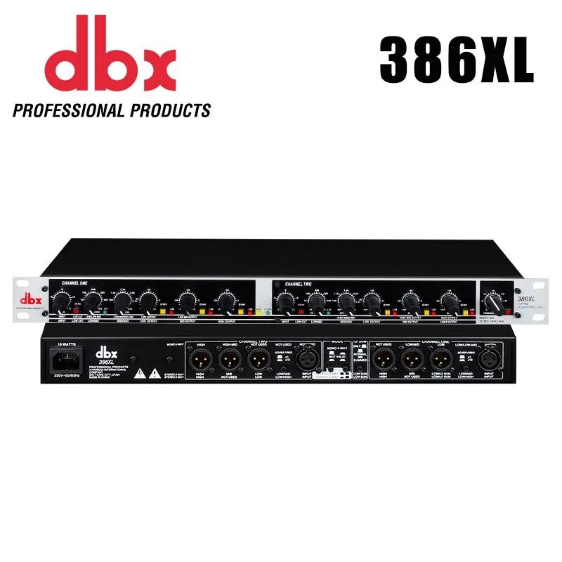 DBX-386XL Электронный кроссовер, стерео трехсторонний, монофонический четырехсторонний, высокочастотный фильтр 40 Гц (исключает низкие частоты)
