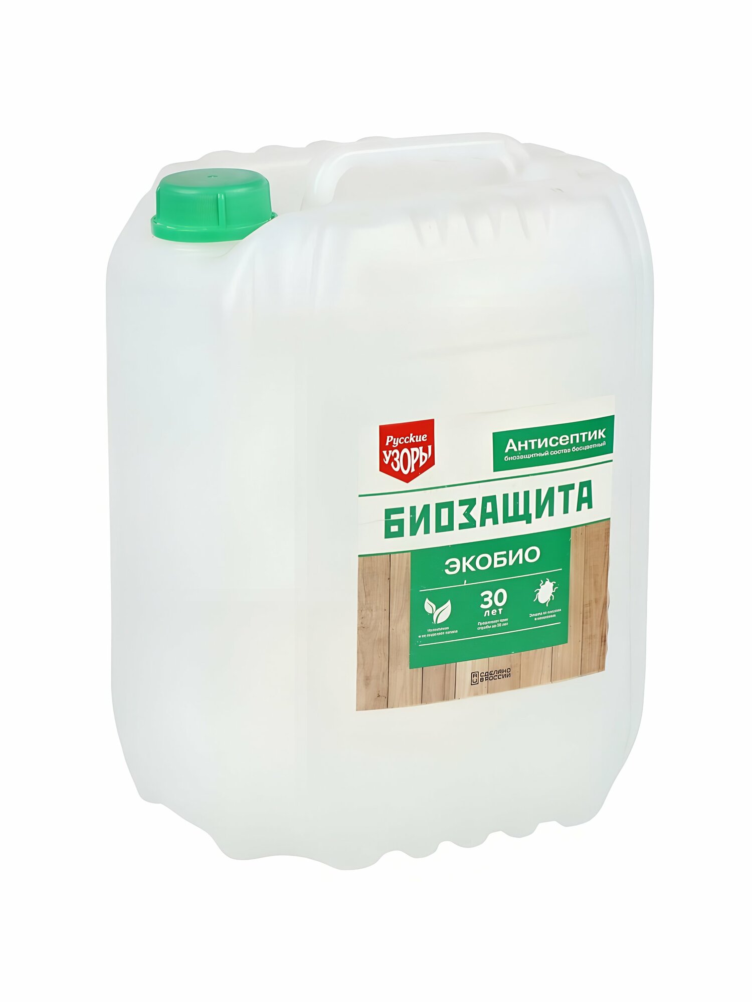 Антисептик для дерева Русские узоры Био бесцветный 10 л, защита от плесени и насекомых, для внутренних и наружных работ