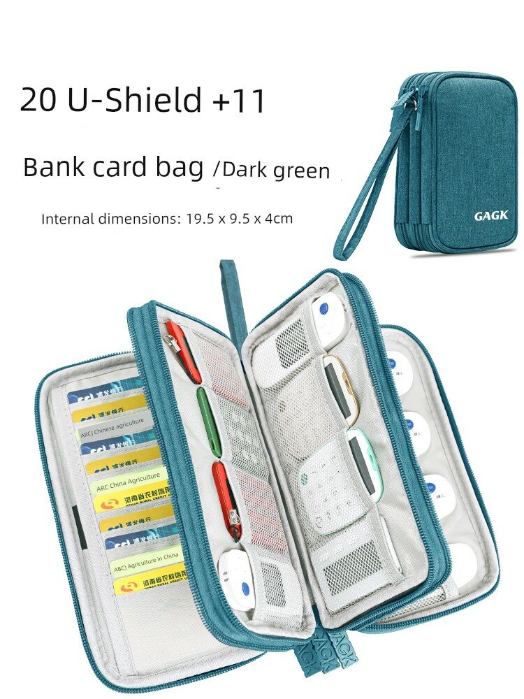 Чехол-организатор для 20 USB-ключей и 11 банковских карт - темно-зеленый