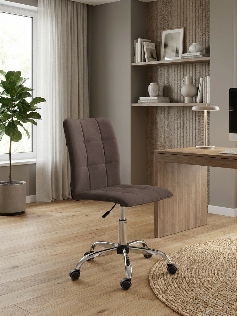 Кресло компьютерное TetChair коричневое, велюр, без подлокотников, максимальная нагрузка 100 кг