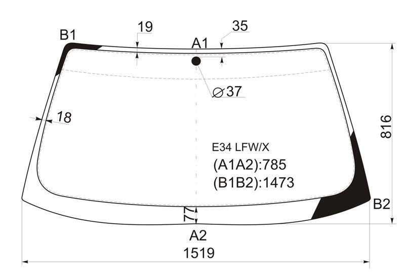 Стекло лобовое в клей BMW 5-SERIES E34 88-95 4/5D