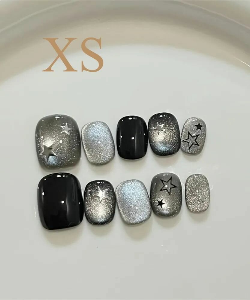 10 шт. бусины ручной работы Кошачий глаз черного цвета с серебристыми звездами