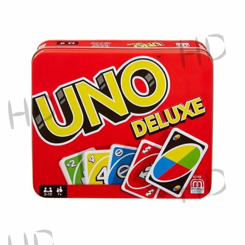 Металлическая коробка Настольная карточная игра UNO Deluxe Новая версия игры для всей семьи (темно-синий, желтый, зеленый, темно-бордовый)