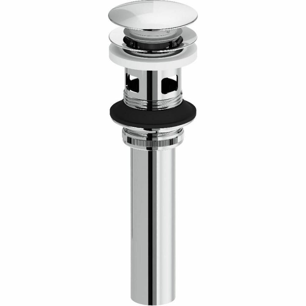 Донный клапан для раковины Damixa Empire One, хром, длинный, с переливом, нажимной, нержавеющая сталь